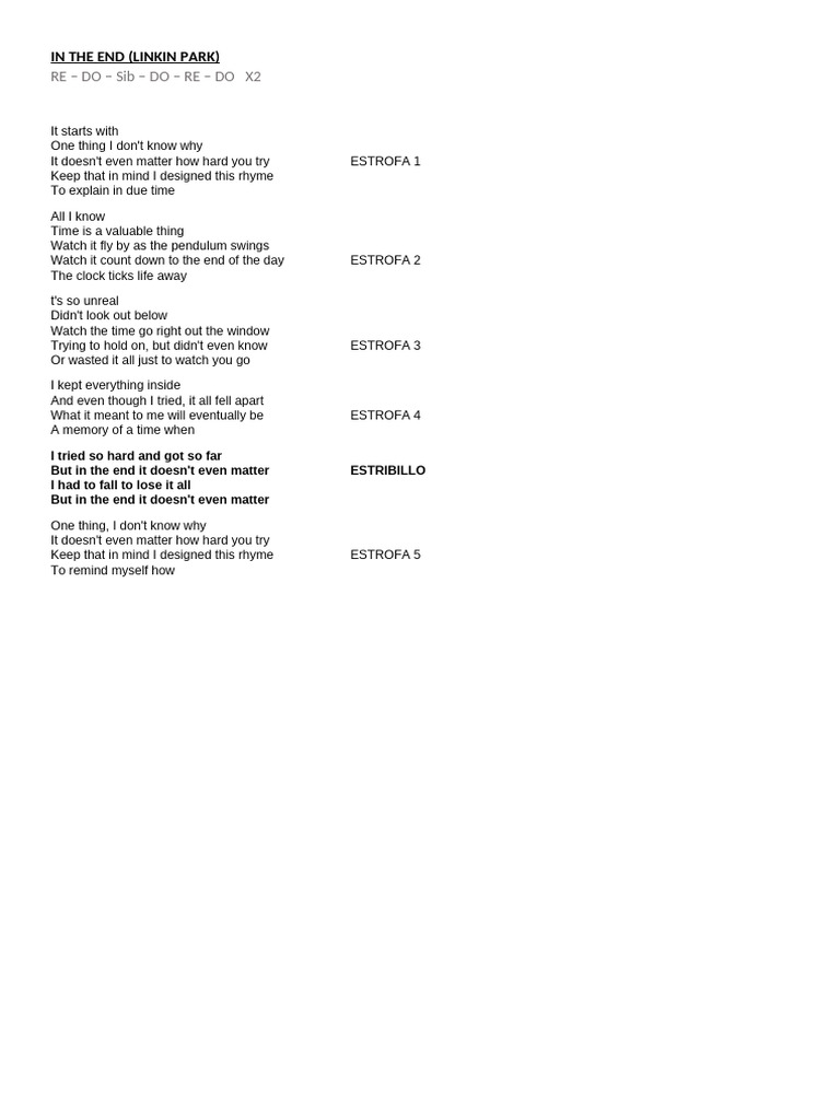 In the End - Linkin Park Lyrics | PDF