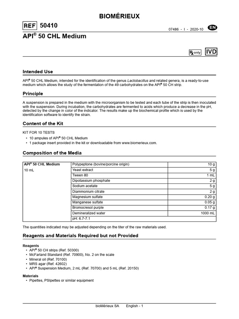 API50CHL | PDF | Infection | Lactobacillus