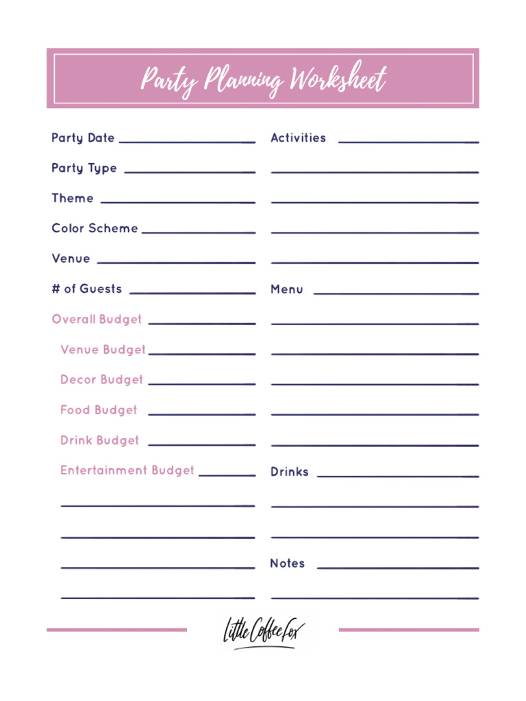 Party Planning Worksheet | PDF