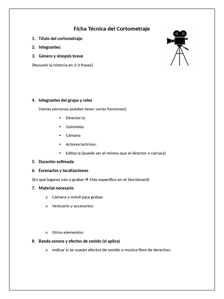 Ficha Técnica Cortometraje: Guía Completa | PDF
