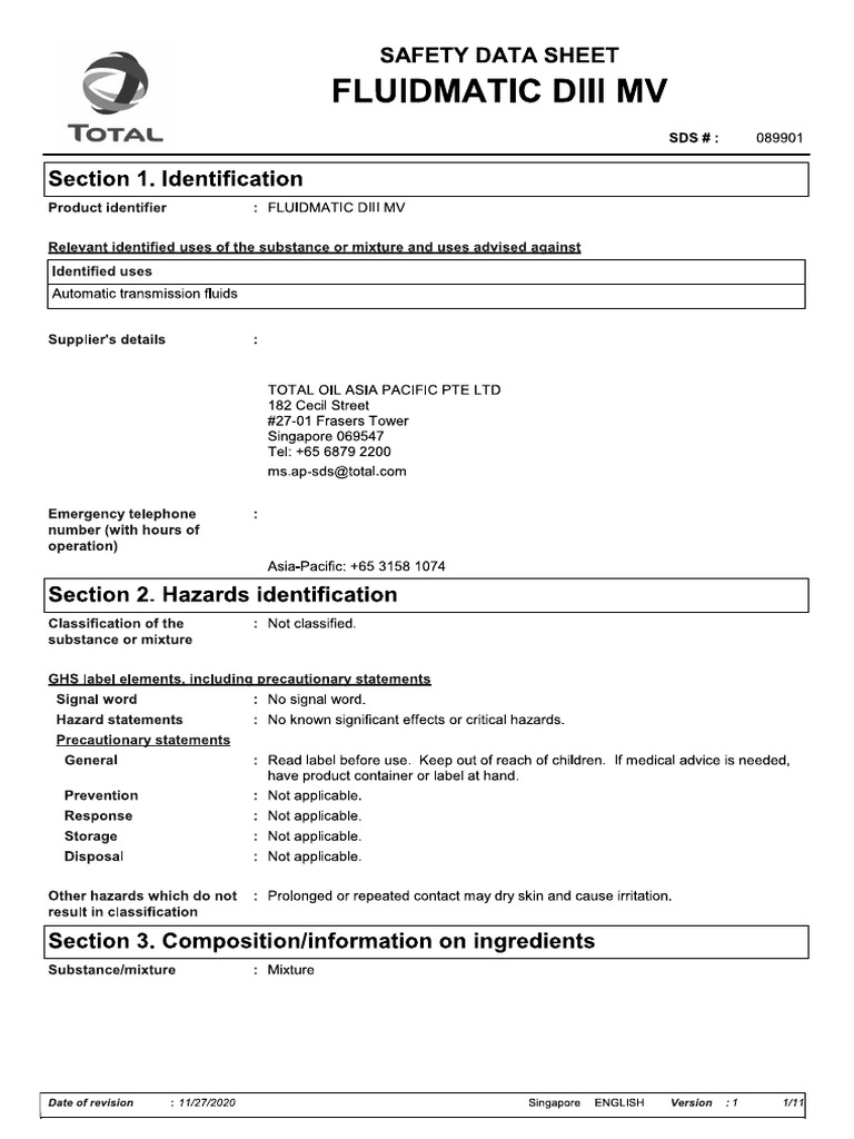 FLUIDMATIC - FISPQsds_fluidmatic_diii_mv_rev2020 | PDF