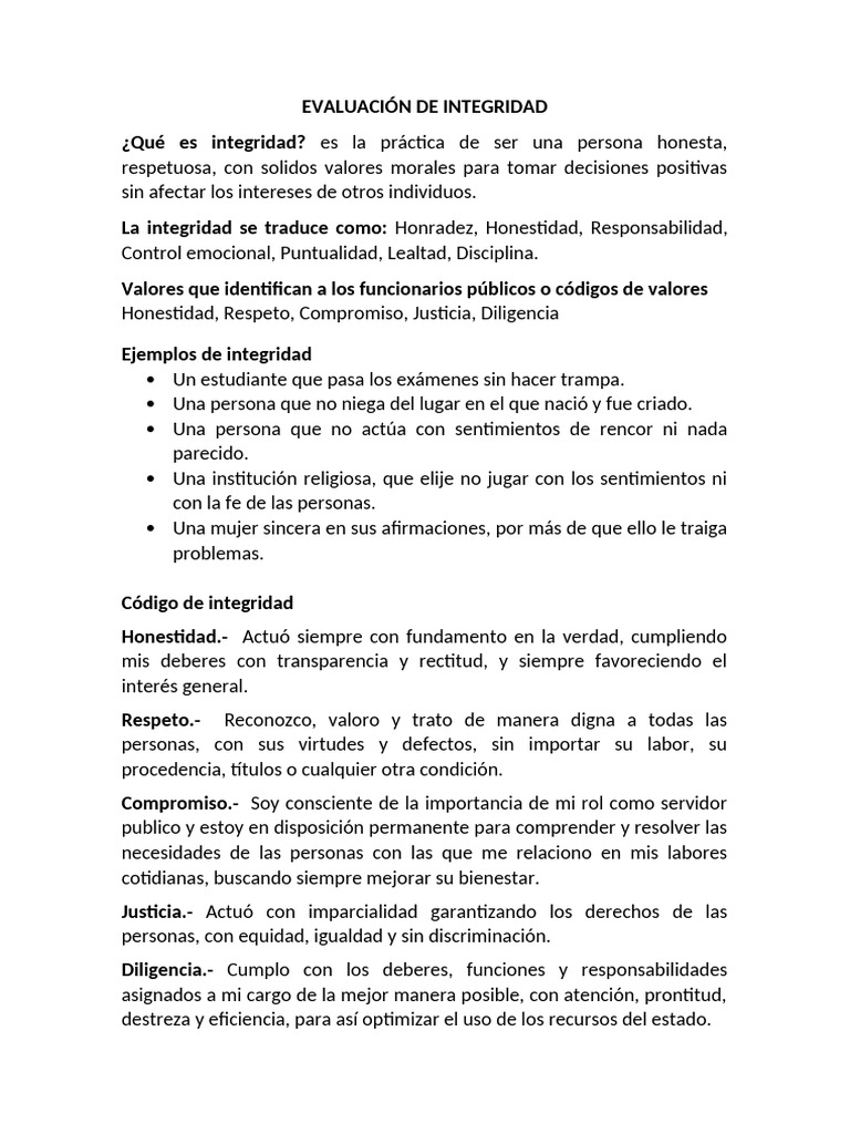 Evaluación de Integridad | PDF