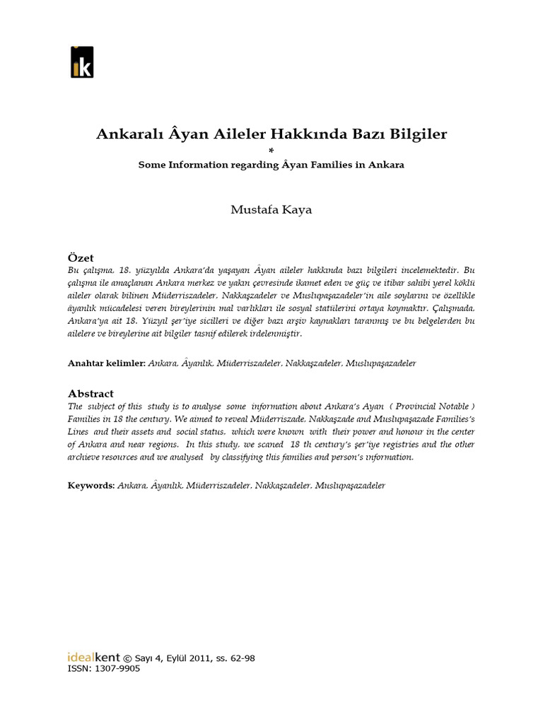 Ankaralı Âyan Aileler Hakkında Bazı Bilgiler | PDF