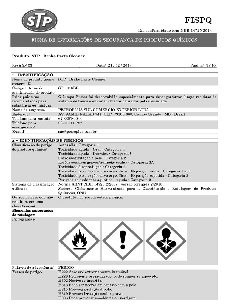 FISPQ-1040016-2140016-ST-0916BR-STP-Brake-Parts-Cleaner-1 | PDF