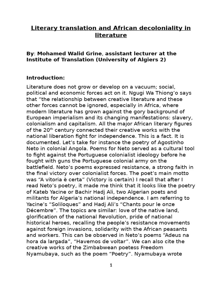 Literary Translation and The Promotion of African Decoloniality (Mohamed Walid Grie) | PDF | Pan ...