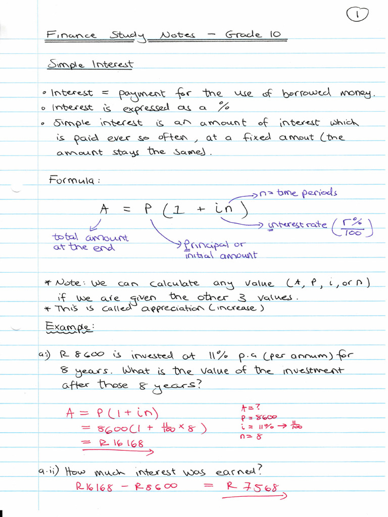 Financial Maths Grade 10 Study Notes | PDF
