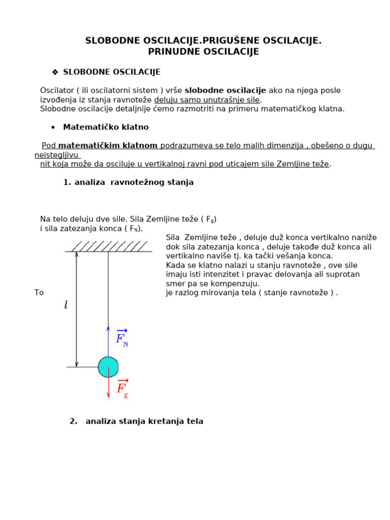 Slobodne Oscilacije - Prigušene Oscilacije - Prinudno Oscilovanje | PDF