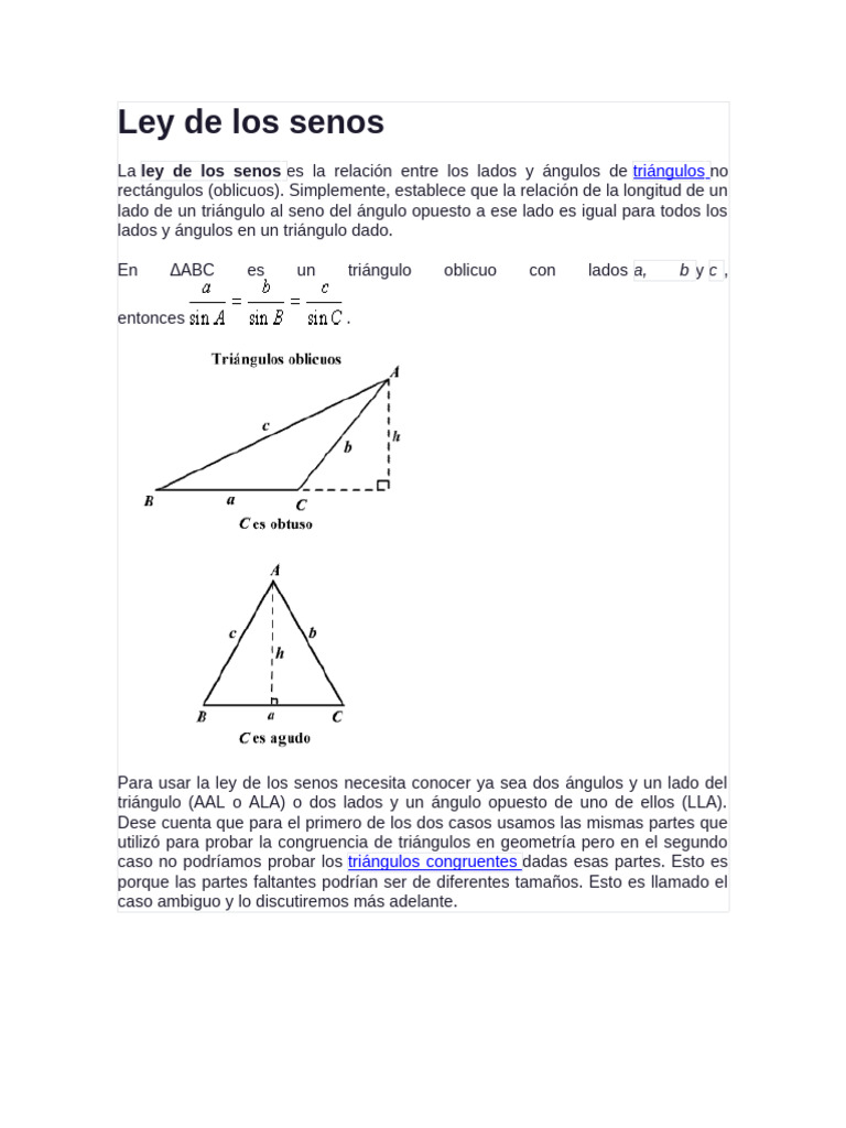 ley de senos y cosenos | PDF