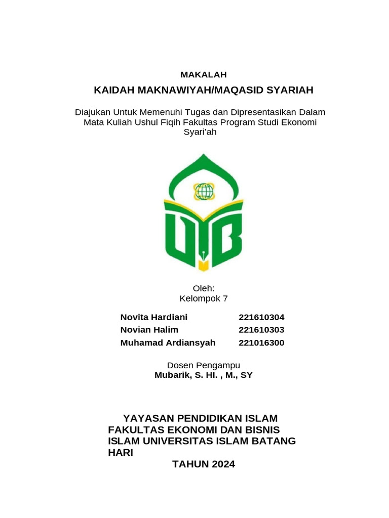 KAIDAH MAKNAWIYAH Atau MAQASID SYARIAH - kl7 | PDF