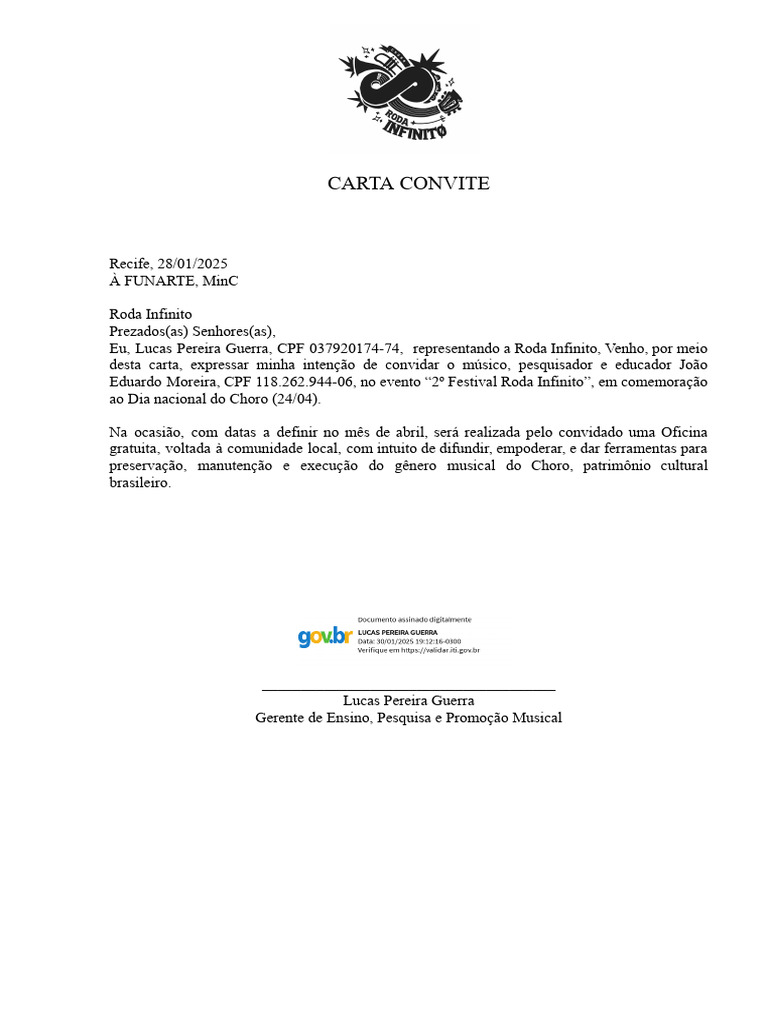 Carta Convite Roda Infinito - Docx Assinado | PDF
