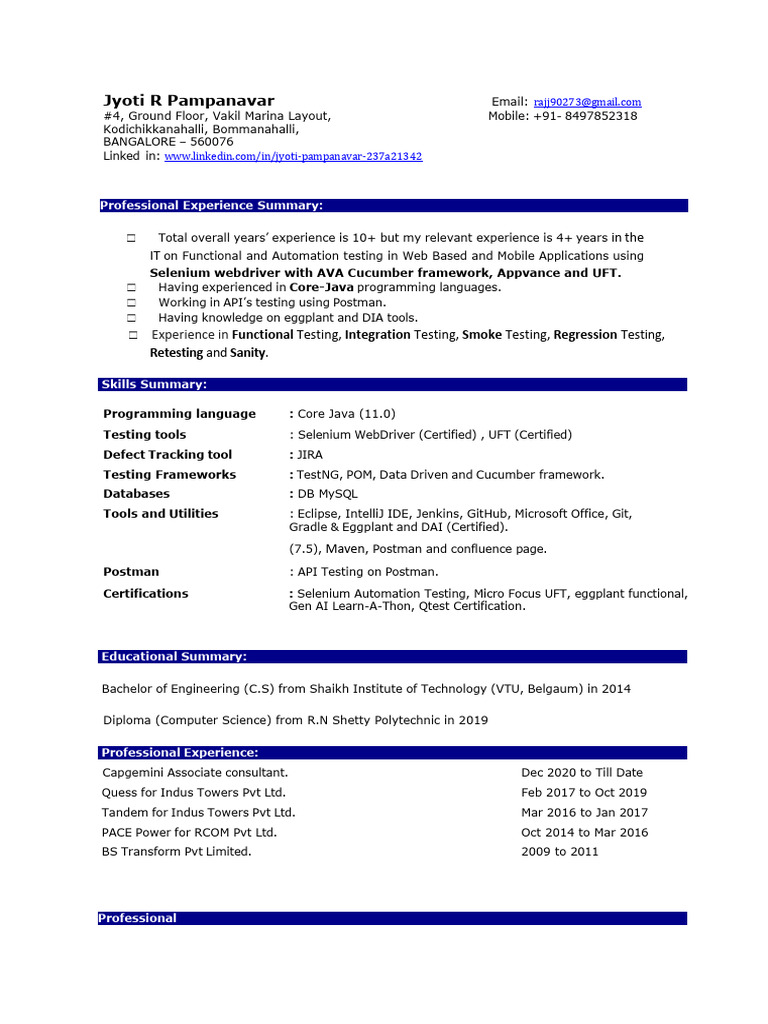 Jyoti Resume Qa Automation Testing Profile | PDF | Selenium (Software ...
