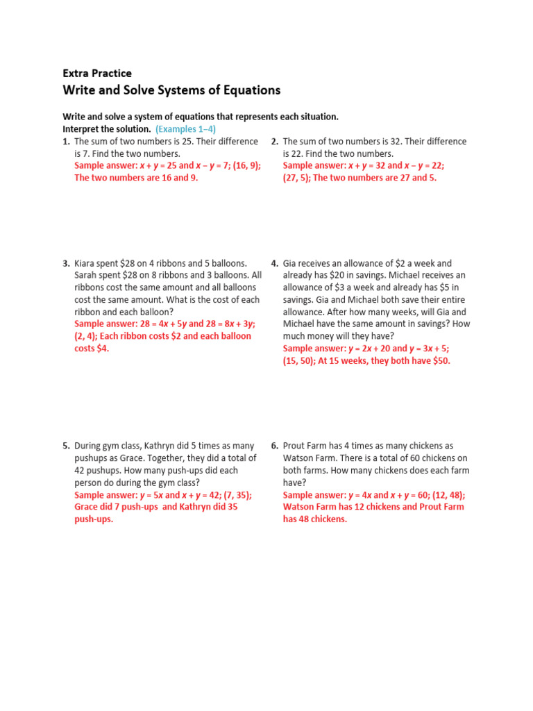 Systems of Equations Practice Problems | PDF | Garden Plants