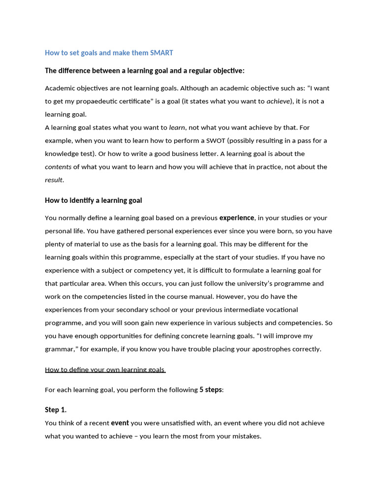 How To Set Goals | PDF | Goal | Learning