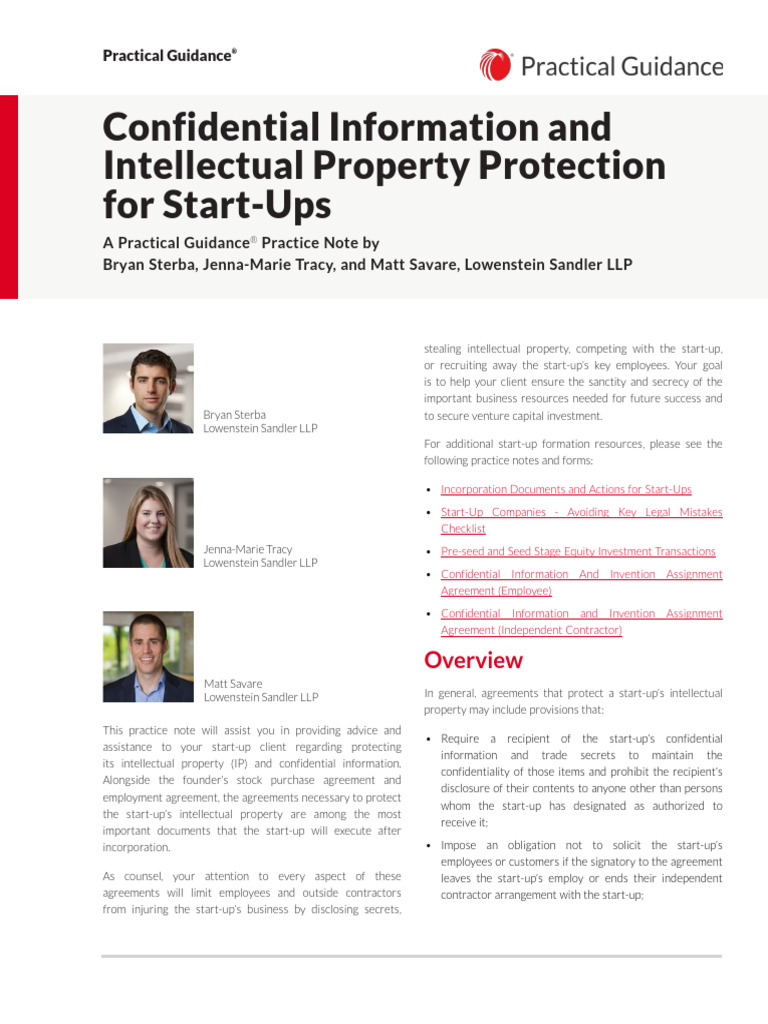 Confidential Information and Intellectual Property Protection For Start ...