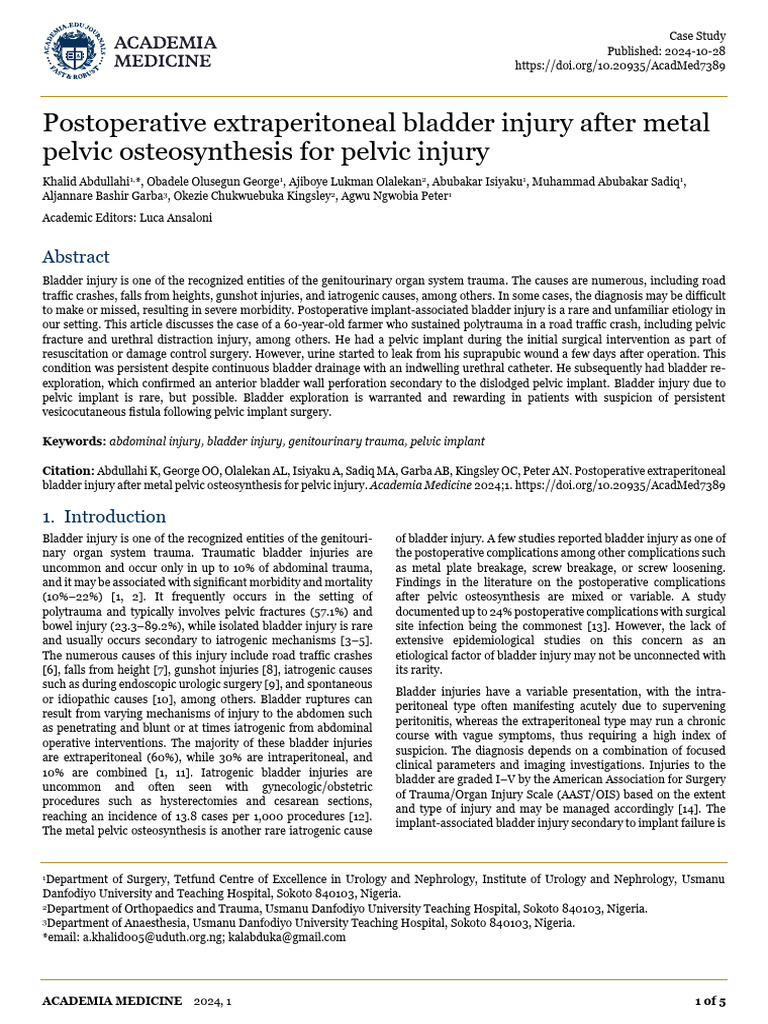 Postoperative Extraperitoneal Bladder in | PDF | Urology | Pelvis
