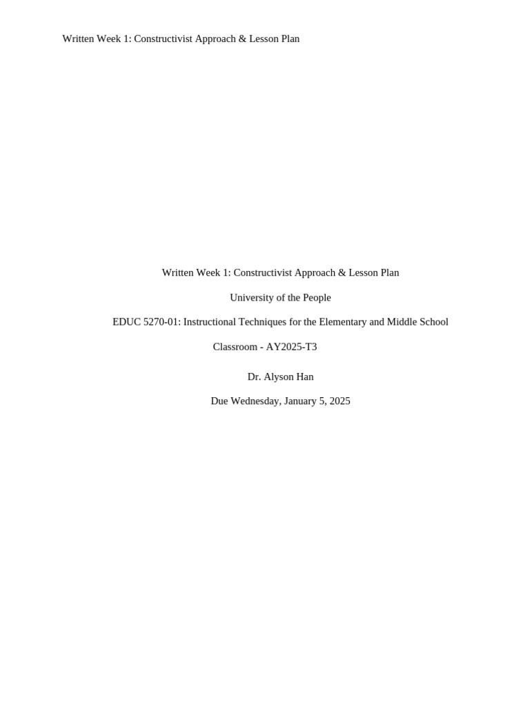 Written Week 1_ Constructivist Approach Lesson Plan | PDF ...