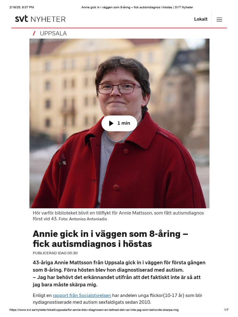Annie gick in i väggen som 8-åring – fick autismdiagnos i höstas _ SVT Nyheter | PDF
