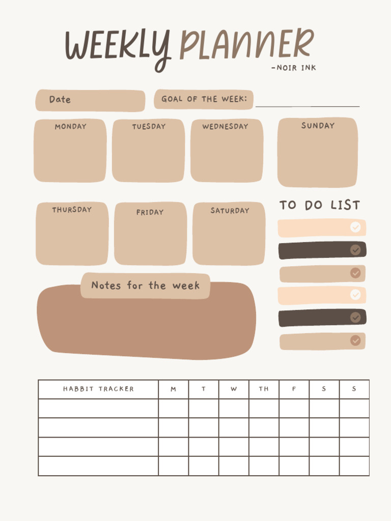 Ivory Beige Retro Minimalistic Weekly Schedule Planner | PDF