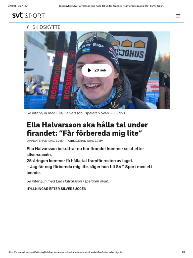 Skidskytte - Ella Halvarsson Ska Hålla Tal Under Firandet - "Får ...