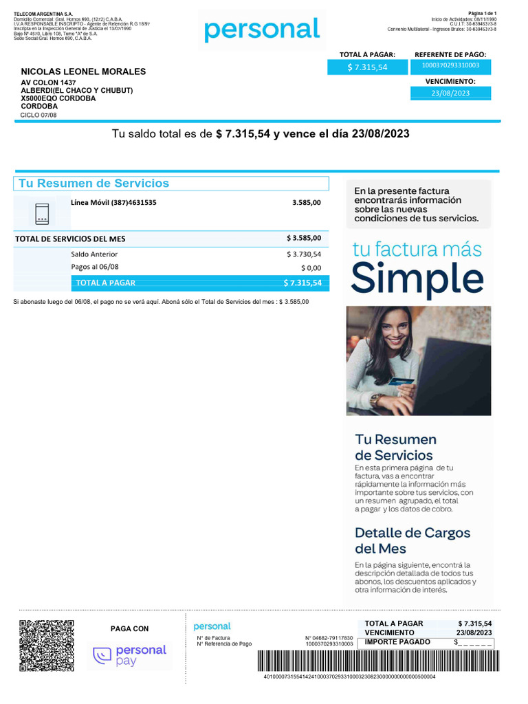 Factura Telecom Argentina: Detalles y Vencimiento | PDF | Impuestos ...