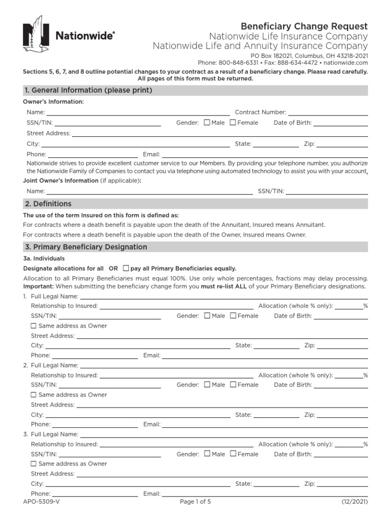Nationwide Beneficiary Change Form | PDF | Divorce | Insurance