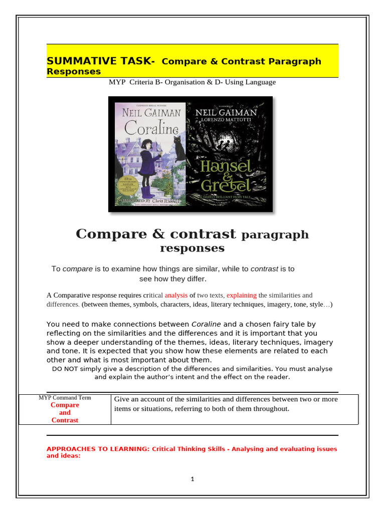 Coraline- Summative Task-Fairytales compare & contrast (MYPB,D) (1 ...