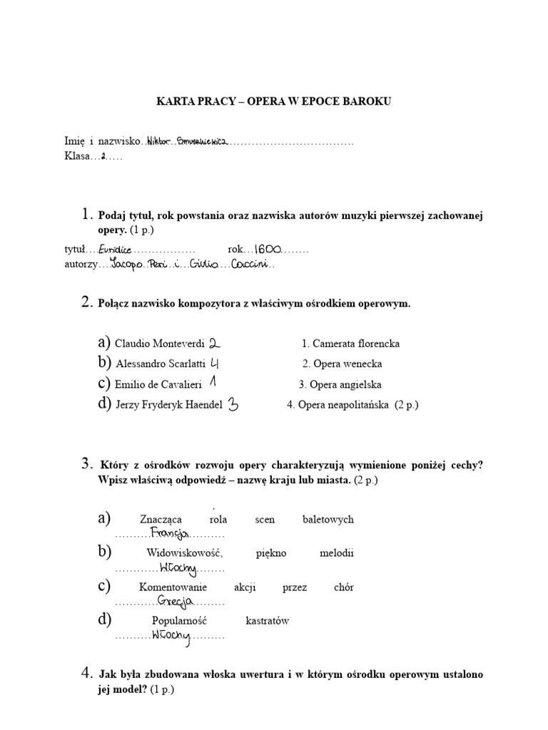 KARTA PRACY - Opera Barokowa Penis | PDF