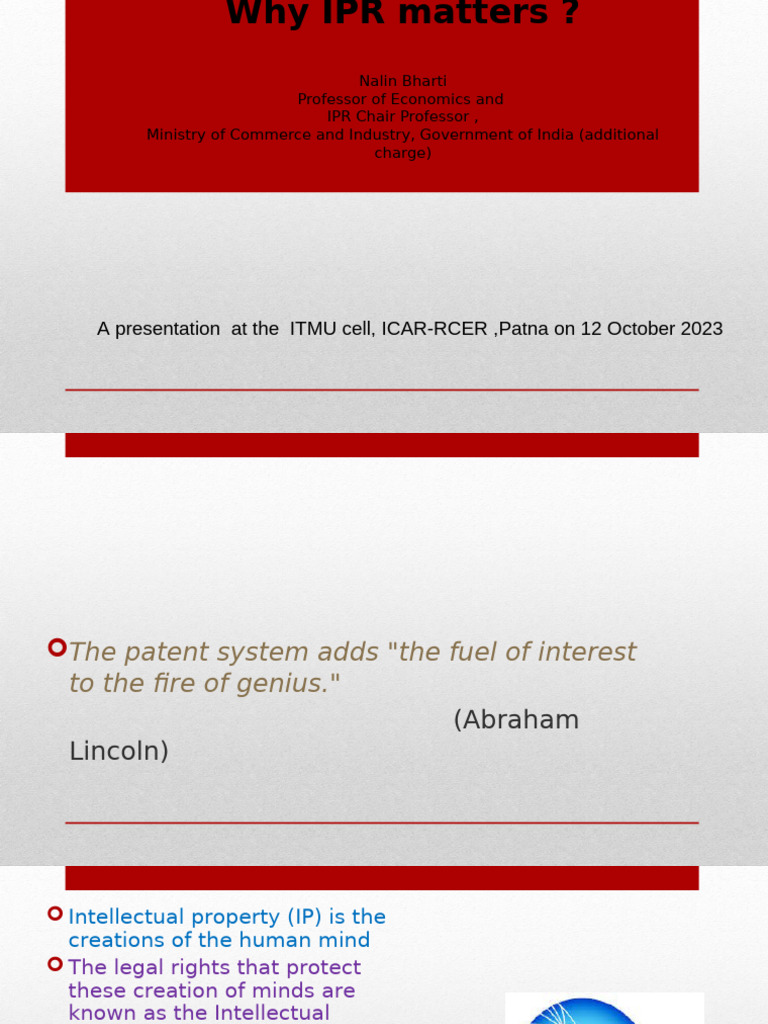 Lecture 1 Why IPR Matters | PDF | Intellectual Property | Innovation