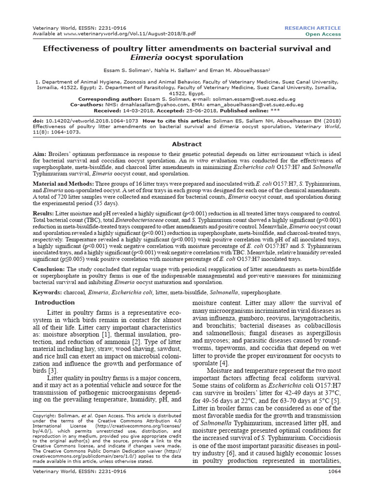 Effectiveness of Poultry Litter Amendments On Bacterial Survival and ...