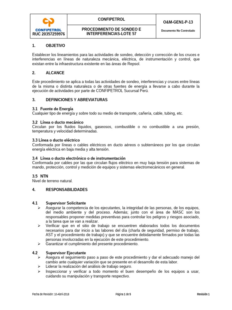 Procedimiento de Sondeo y Interferencias | PDF | Tubería (transporte de ...