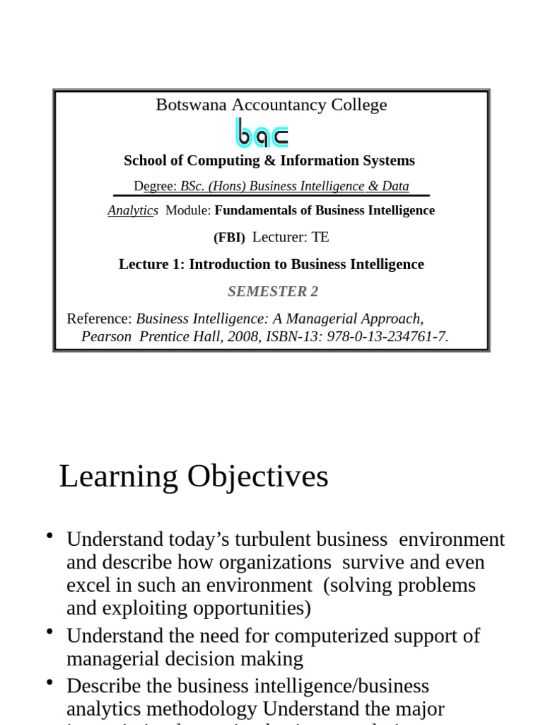BI 102 FBI LECTURE 1 (Introduction BI) Slides | PDF | Business ...