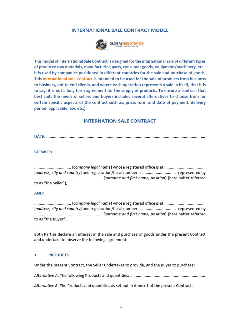international-sale-contract-model-template (1) | PDF | Prices | Letter ...