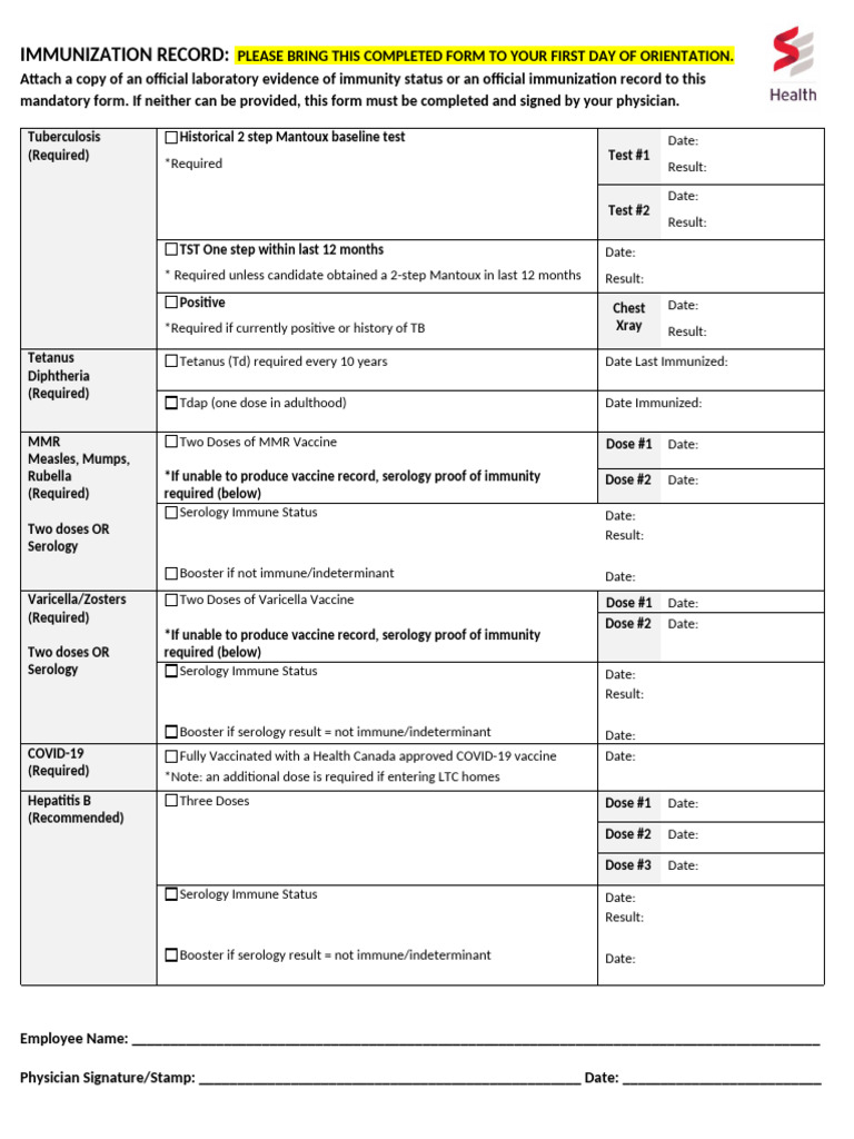 Immunization Record for New Hires Apr 2022 v2 (1) | PDF | Vaccines ...