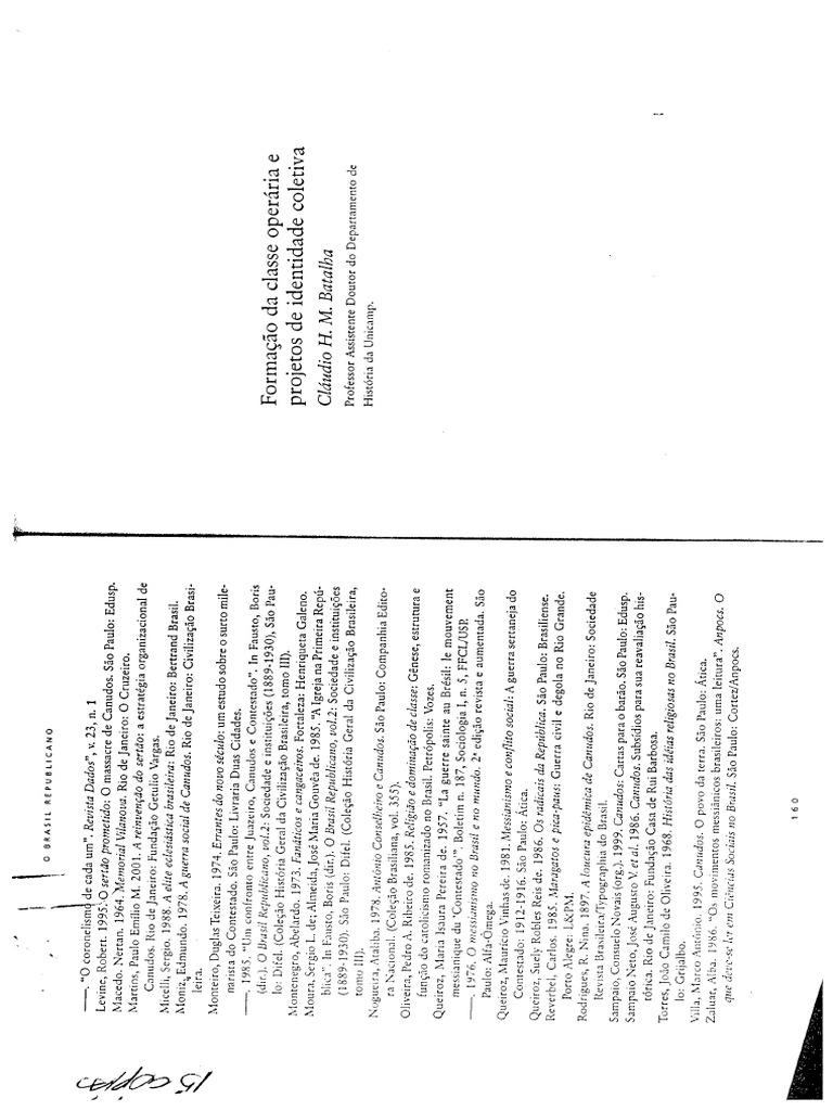 Formacao Da Classe Operaria e Projetos de Identidade Coletiva - Batalha ...