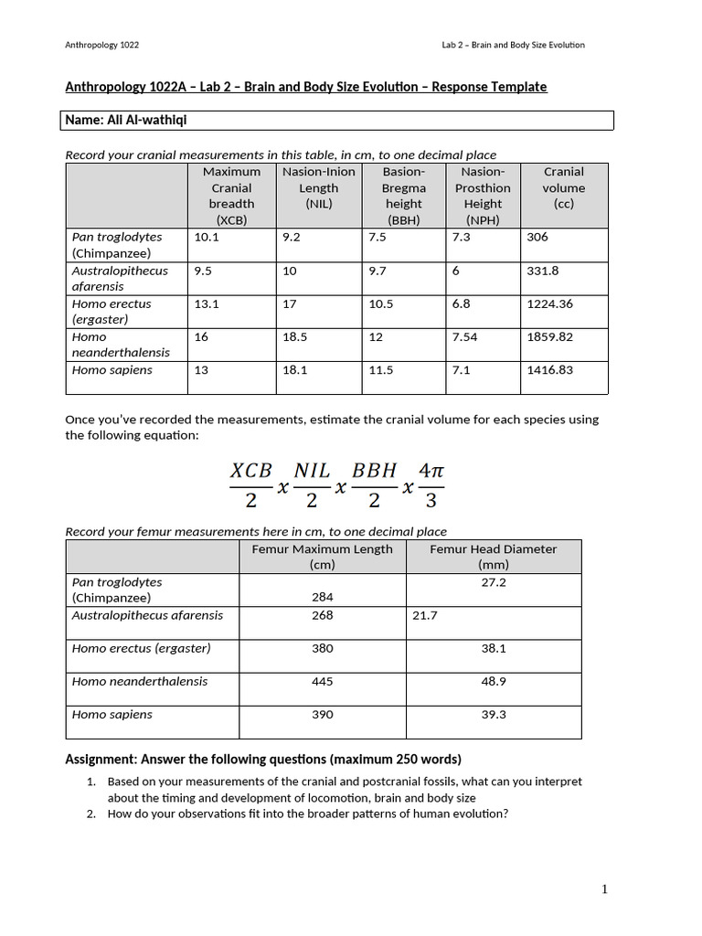 1022-Lab2-Brain^0BodyEvolution-ResponseTemplate78 Copy Copy Copy Copy | PDF | Homo ...