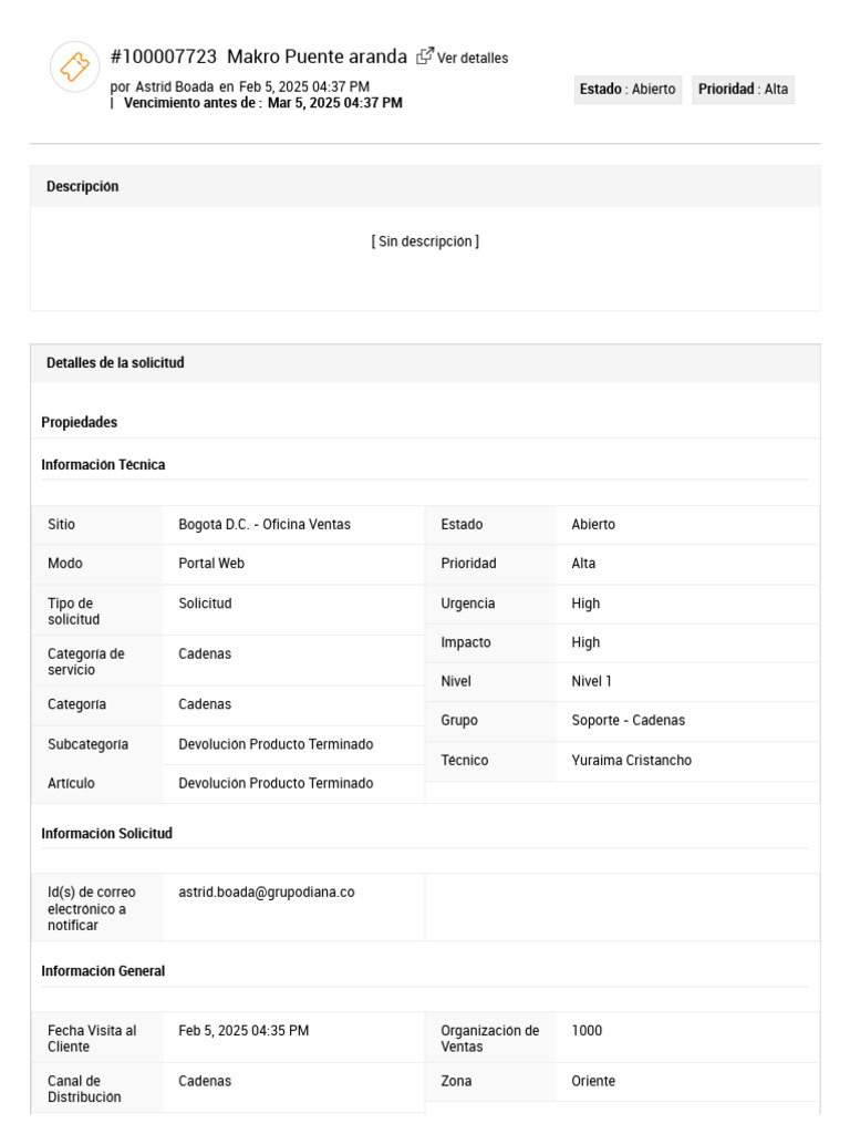 Devolución Makro Puente Aranda | PDF