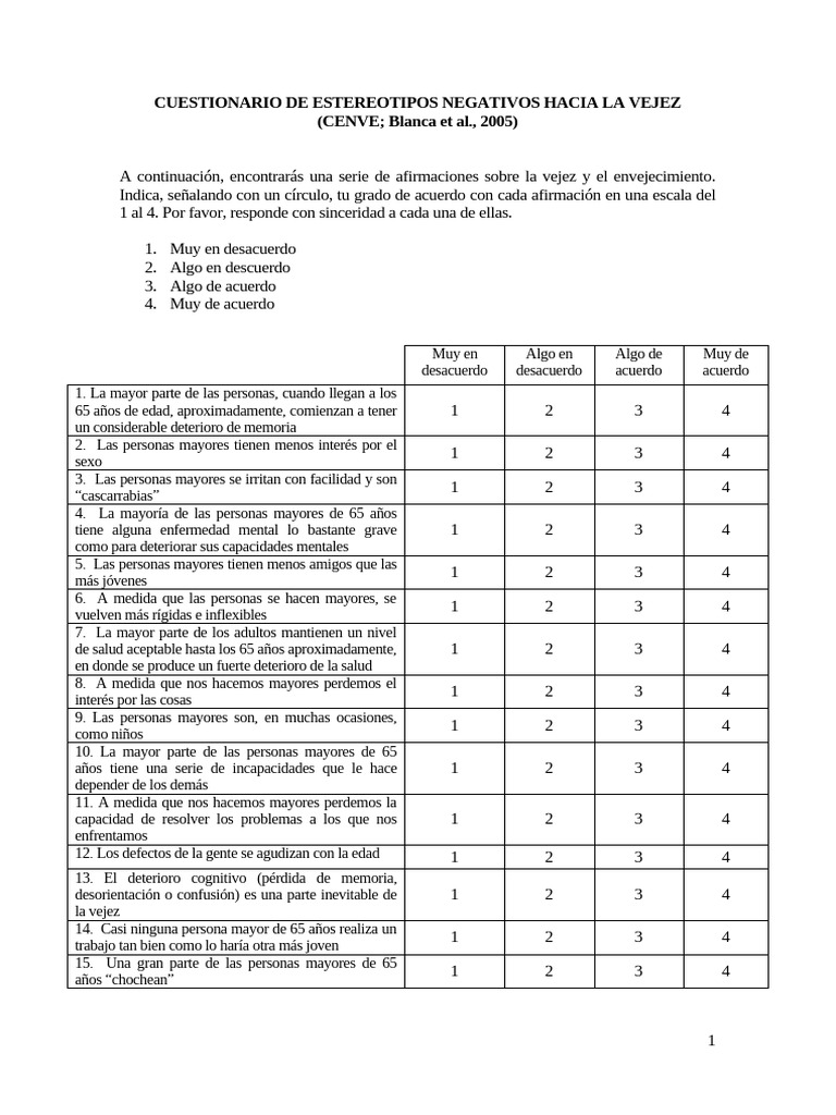 CENVE-cuestionario-estereotipos-negativos-hacia-la-vejez | PDF | Vejez | Ciencias del comportamiento