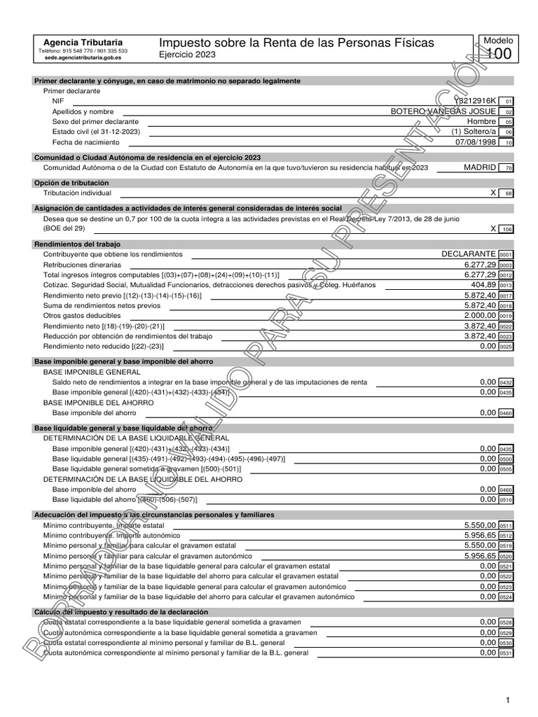 Declaración IRPF 2023: Modelo 100 | PDF | Gobierno | Finanza pública