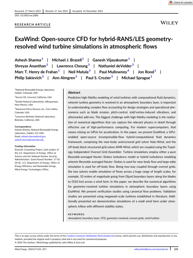 Wind Energy - 2024 - Sharma - ExaWind Open Source CFD For Hybrid RANS LES Geometry Resolved Wind ...