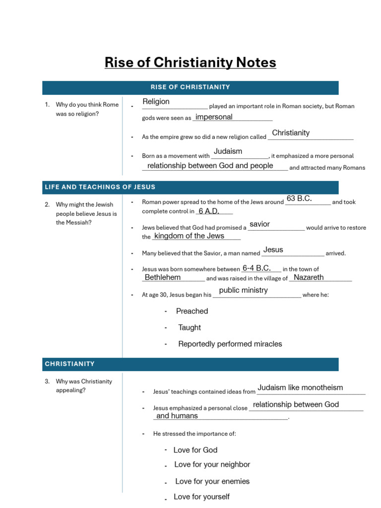Rise of Christianity Notes | PDF | Jesus | Roman Empire