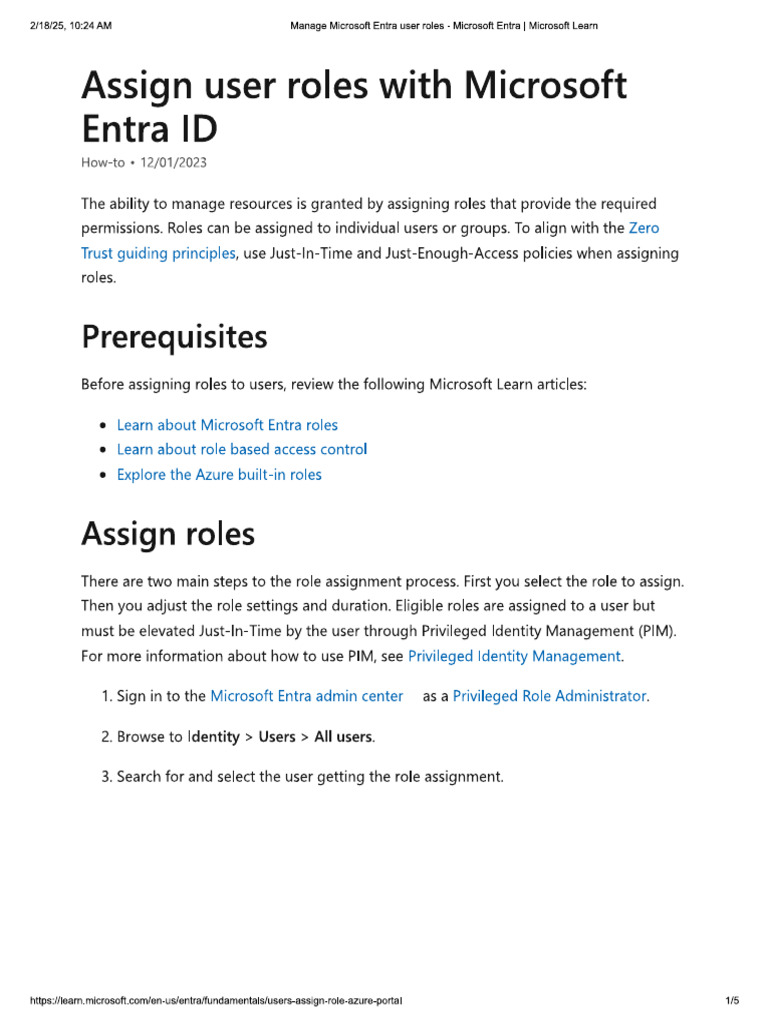 Assign User Roles With Microsoft Entra ID | PDF