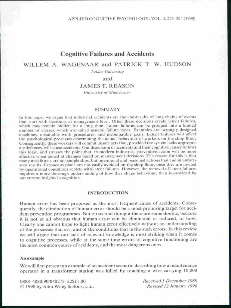 Cognitive Failures and Accidents | PDF