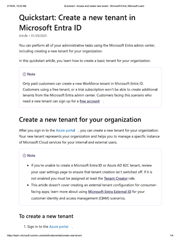 Create A New Tenant in Microsoft Entra ID | PDF