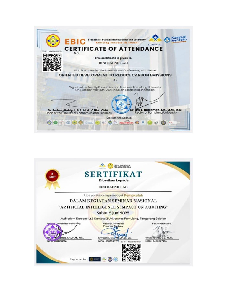 Sertifikat Seminar Nasional Dan Internasional | PDF