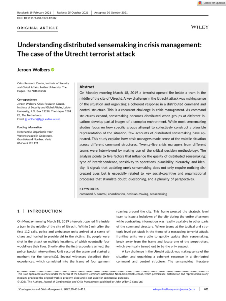 Distributed Sensemaking in Crisis | PDF | Police | Crisis Management