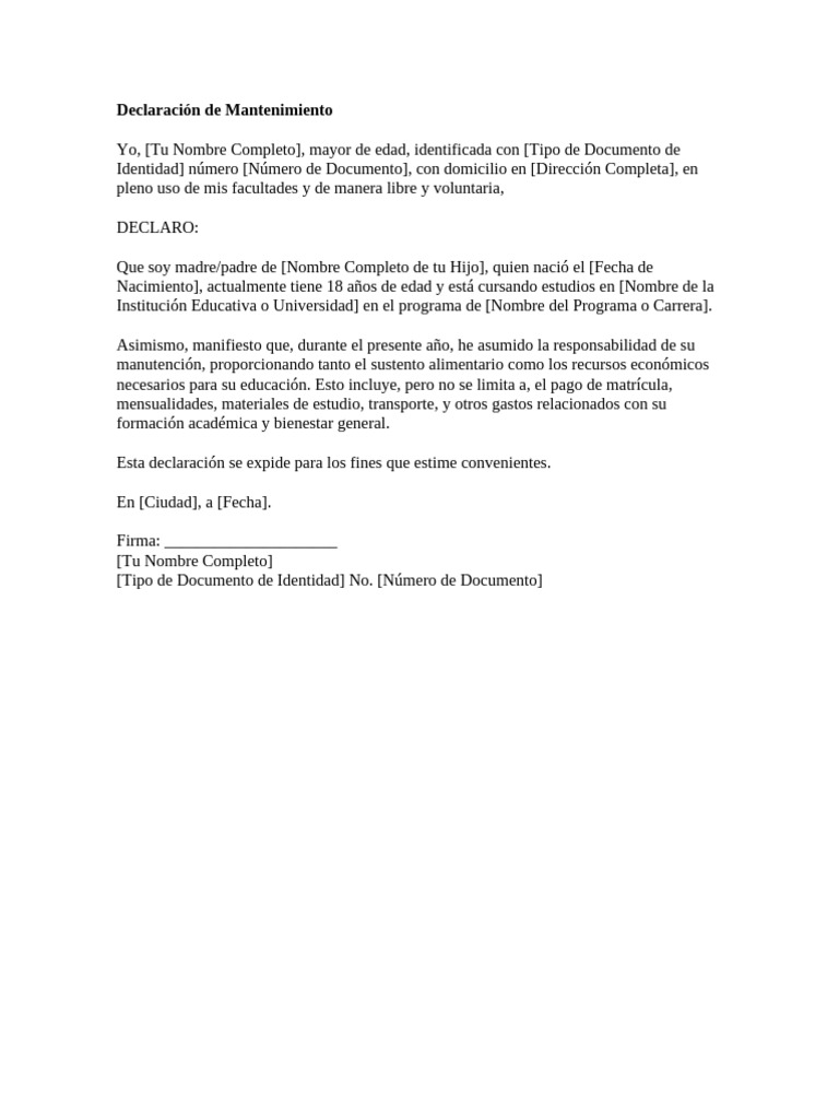 Ejemplo de Carta de Manutención | PDF