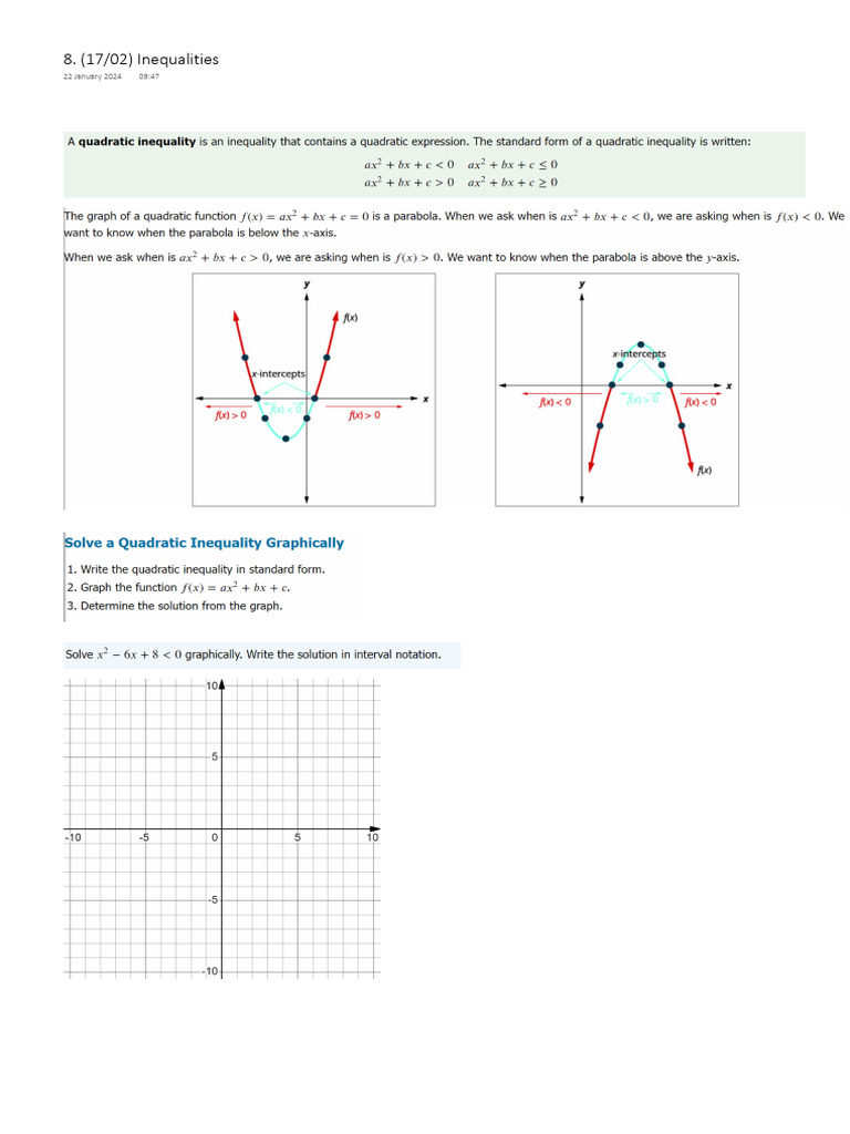 Quadratic Inequalities | PDF
