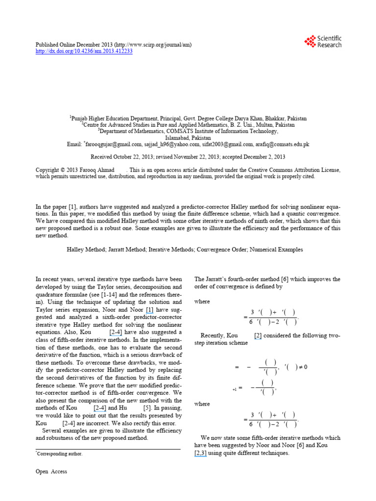 New Ninth Order J-Halley Method For Solving Nonlinear Equations | PDF | Mathematics ...