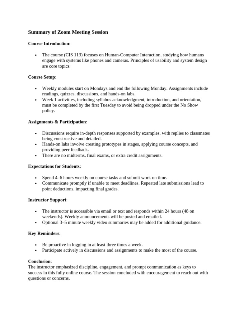 Zoom Meeting Summary | PDF Zoom Meeting Summary | PDF
