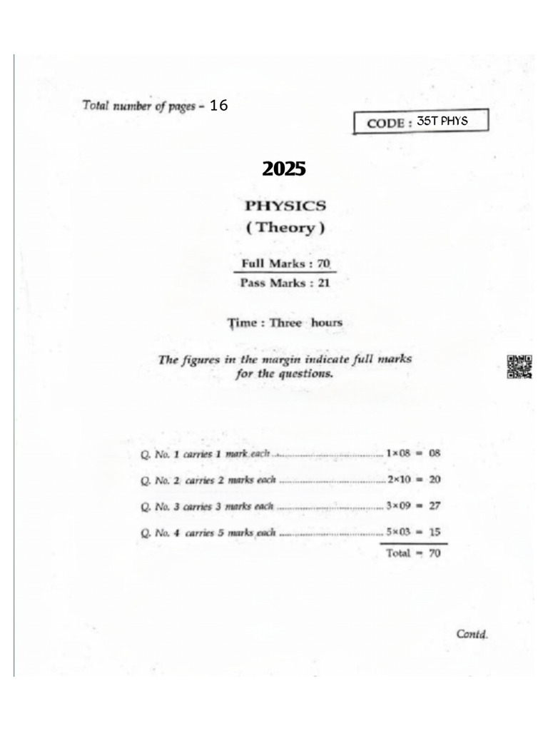 HS Final Physics Paper 2025 | PDF